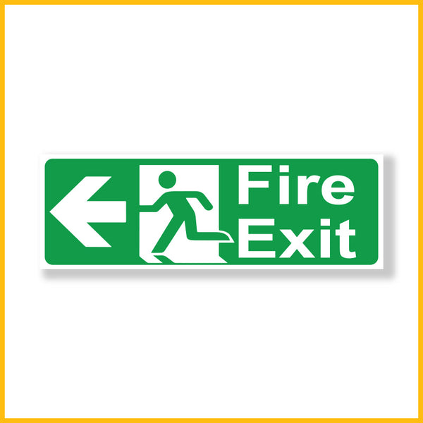 Fire Exit Left Arrow Vinyl Sign [30x10cm] BS5499 Complaint – Stcky